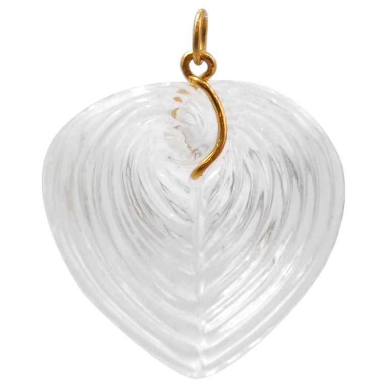 Hand Carved Rock Crystal Large Heart Shell 22 Karat Gold Pendant For ...