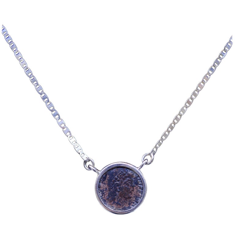 Authentic Roman Coin Silver Necklace For Sale at 1stDibs
