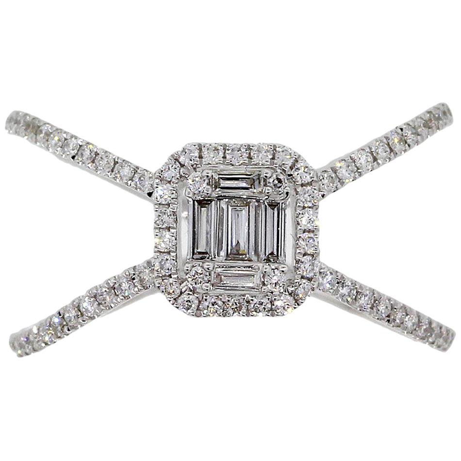 Round and Baguette Cut Diamond "X" Ring at 1stDibs