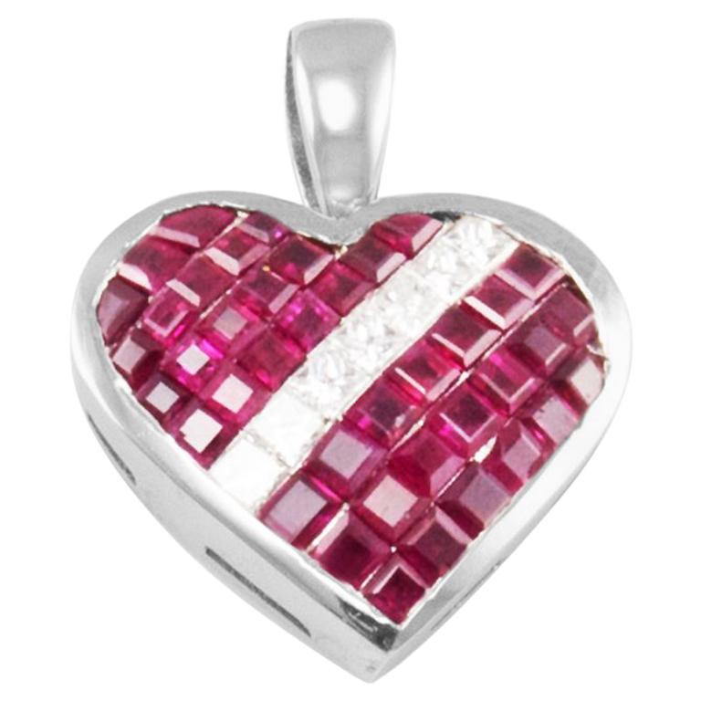 3.24 Carat Total Invisible Set Princess Cut Rubies and Diamond Gold ...
