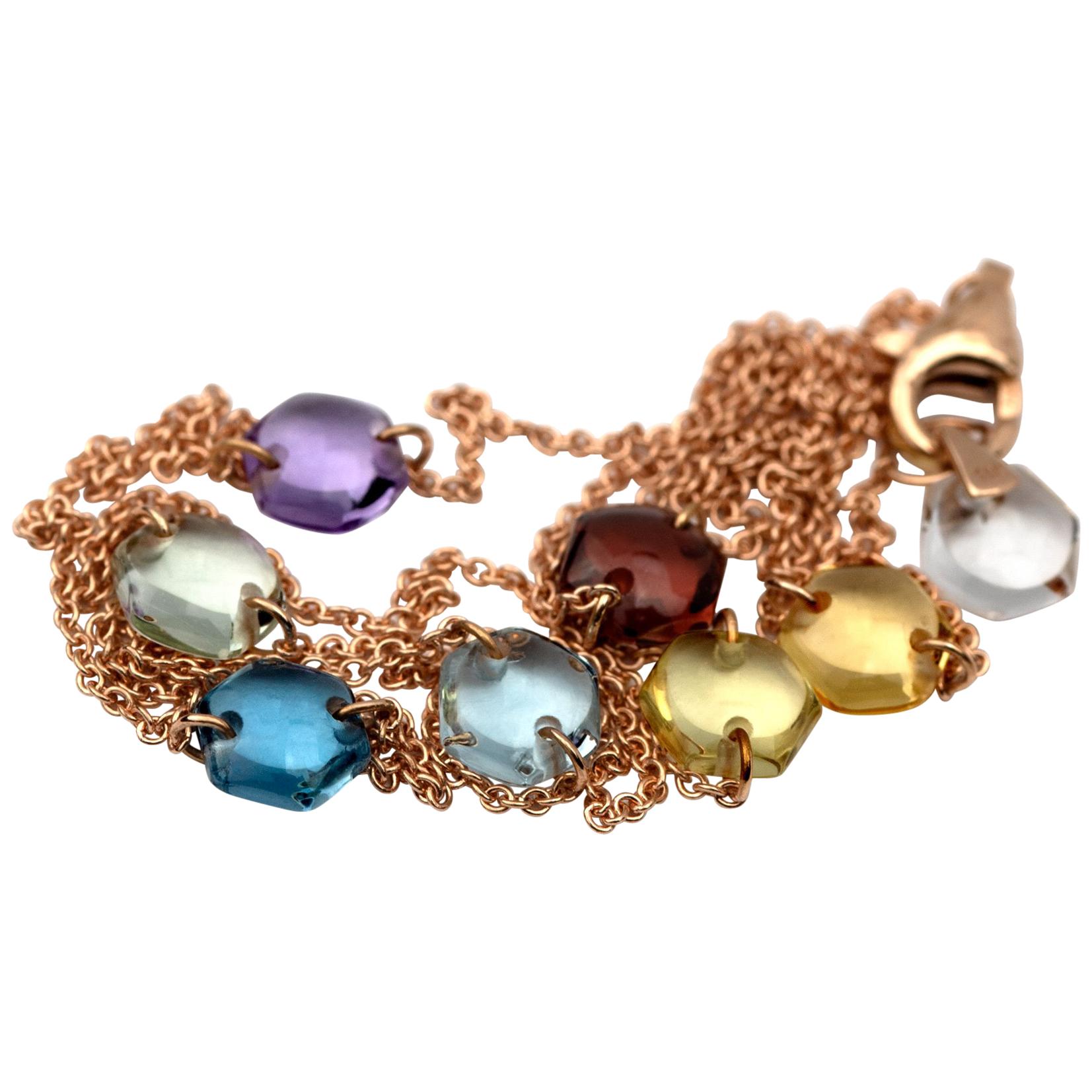 Modern 18 Karat Gold Link Chain with 8 Natural Rainbow Crystal Hexagon ...