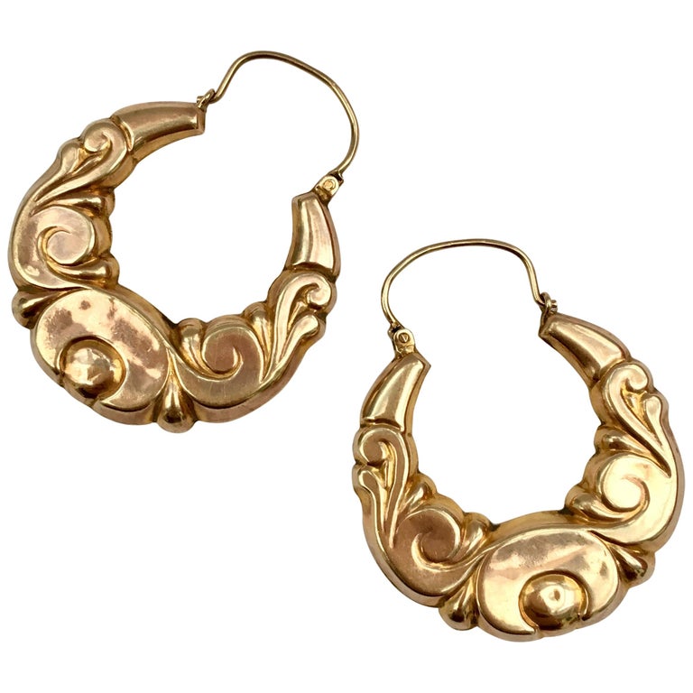 1970s Hoops Gold Vintage Jewelry Creole Style Decorative Hoop Earrings ...