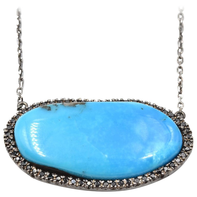 Castle Dome Turquoise and Black Diamond 14k Black Rhodium Gold Custom ...