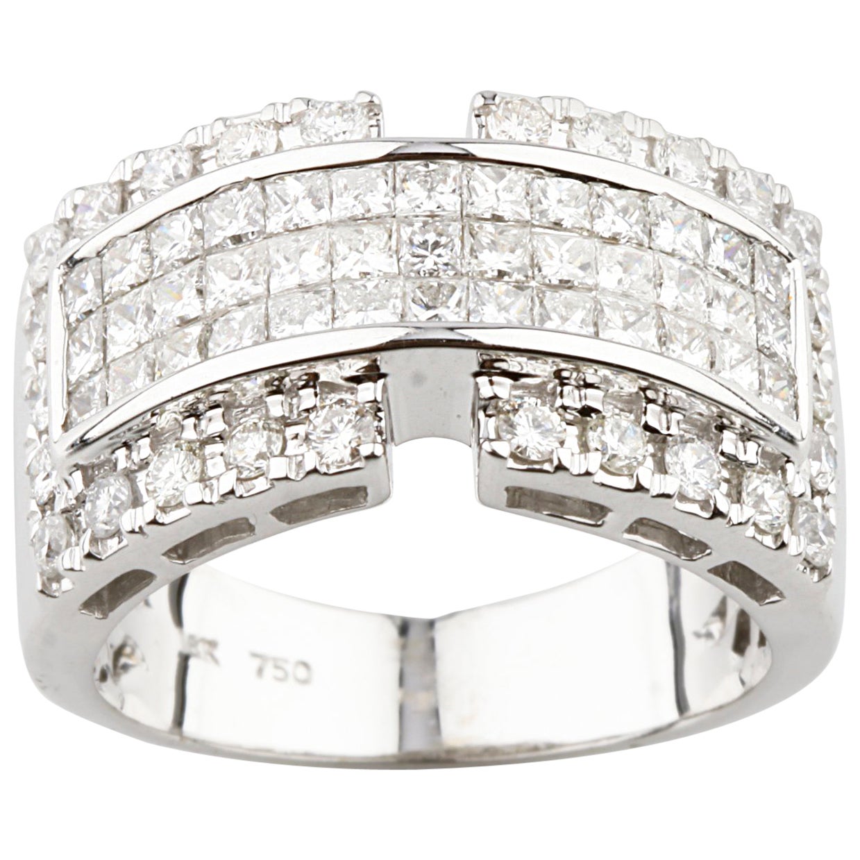 Modern Invisible Set Princess Cut Diamond 18 Karat Yellow Gold Band ...