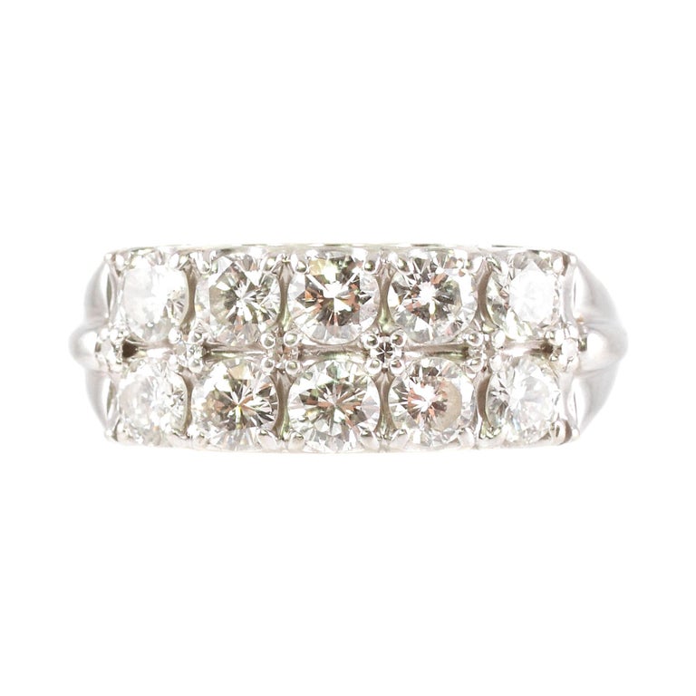 1.0 Carat Diamond Two Row Ring in 14 Karat White Gold at 1stDibs