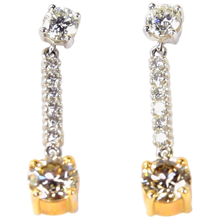 Estate Diamond Drop Gold Heirloom Quality Earrings For Sale at 1stDibs