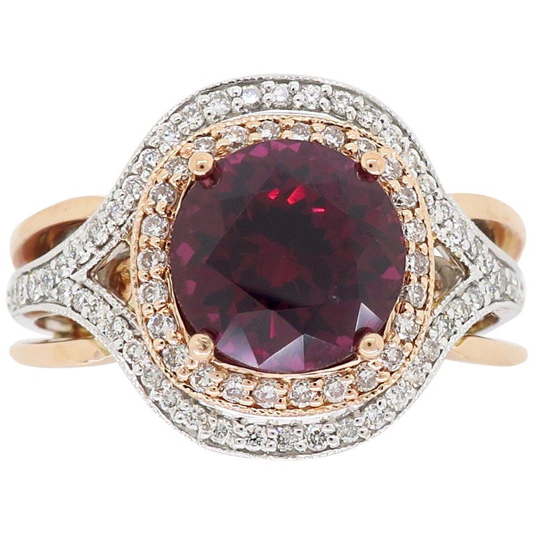Rhodolite Garnet and Diamond Cocktail Ring at 1stDibs | rhodolite ...