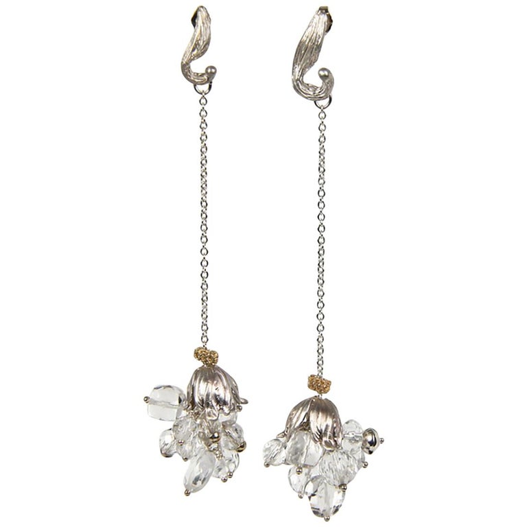 Dangle Earrings: Clear Quartz, Gold, and Silver For Sale at 1stDibs