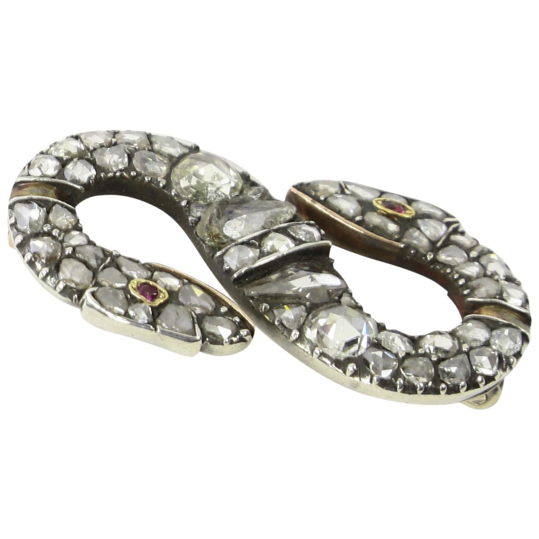 Antique Gold Snake or Serpent Brooch with Big Diamond For Sale at 1stdibs