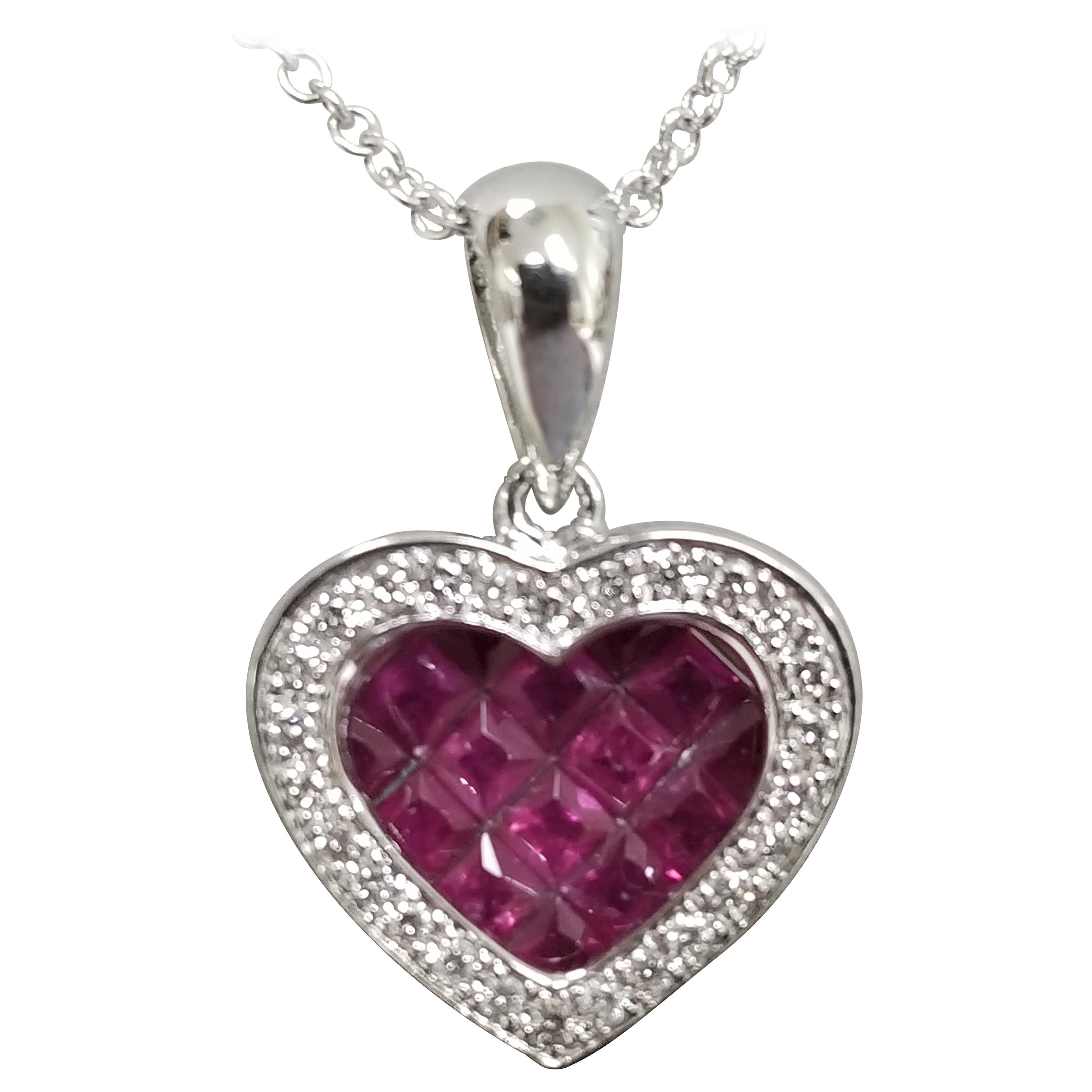 Ruby and Diamond Heart in 14 Karat White Gold at 1stDibs