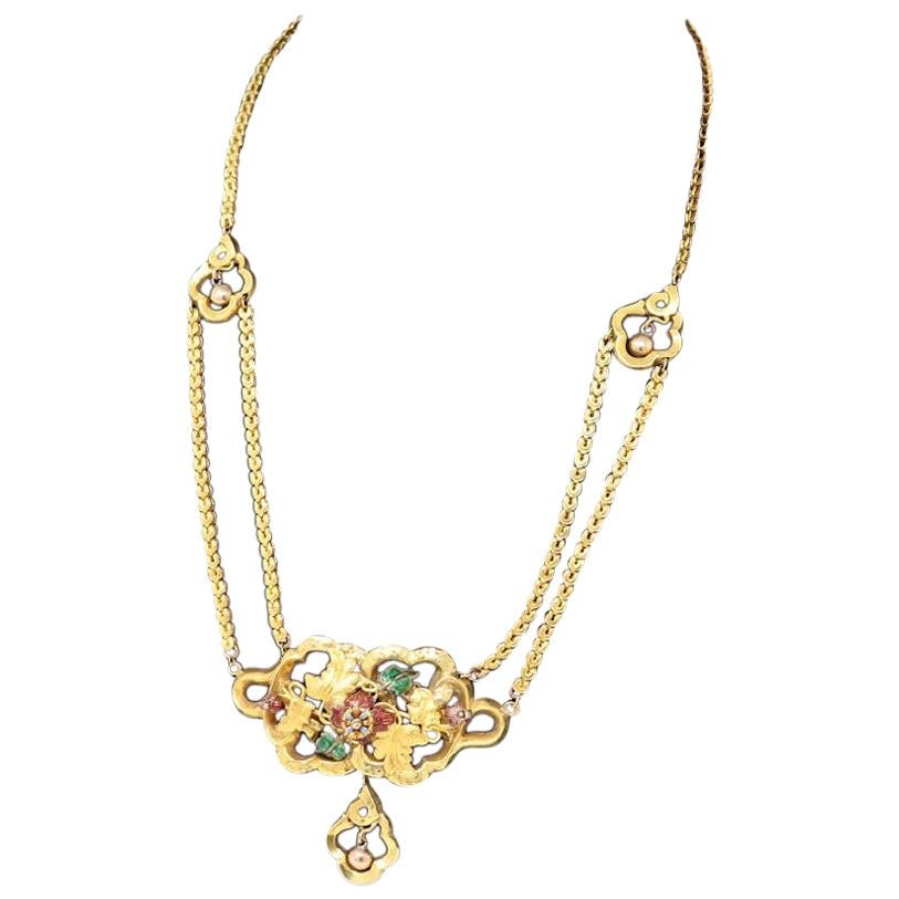 19th Century Gold Necklace with a Large Bourbon Pendant, 1850 For Sale ...