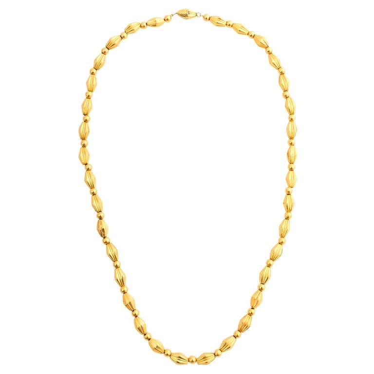 22 Karat Yellow Gold Fluted Links Necklace Screw Clasp at 1stDibs