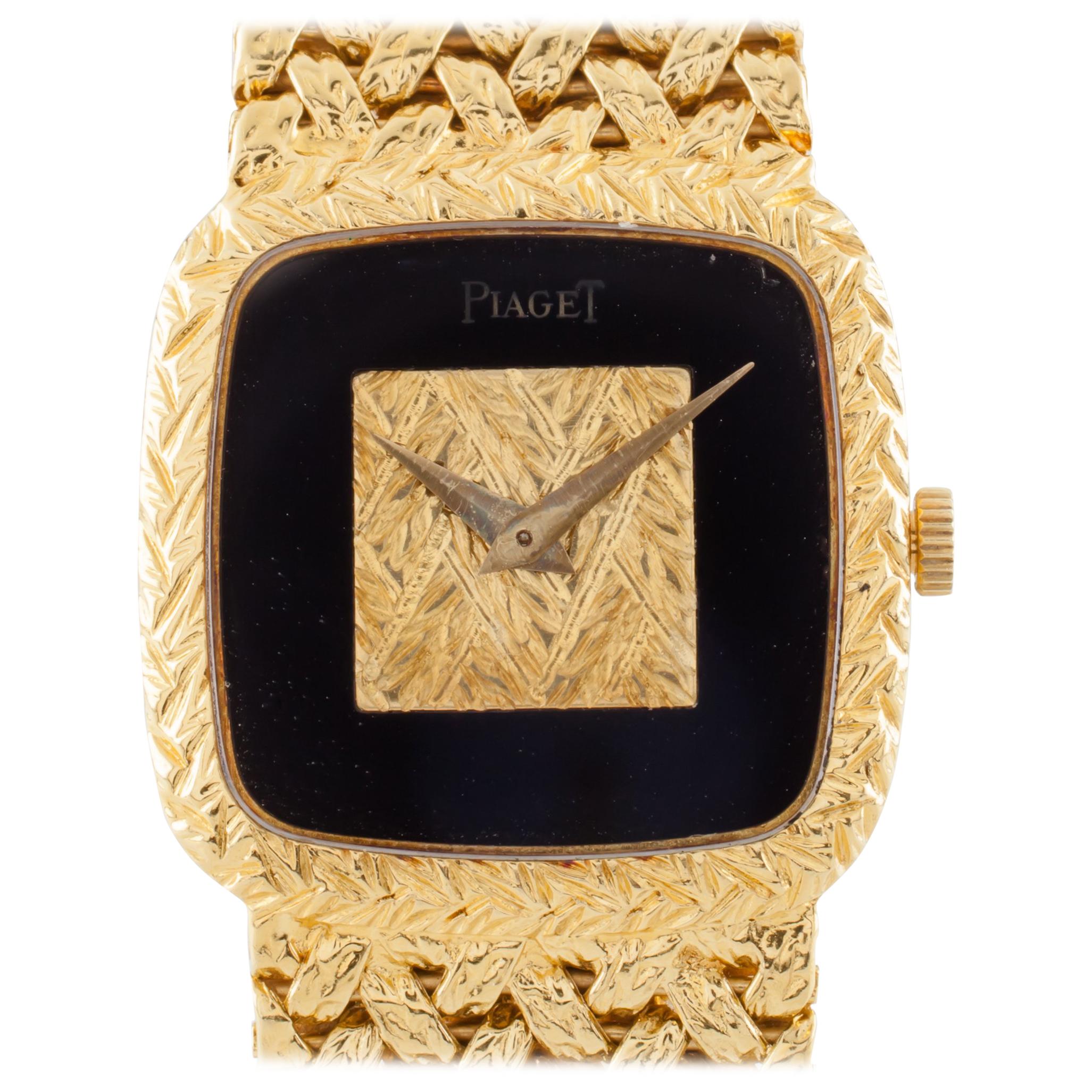 Piaget Ladies 18k Gold Wristwatch, Onyx Dial, 18 Jewel, Certificate ...