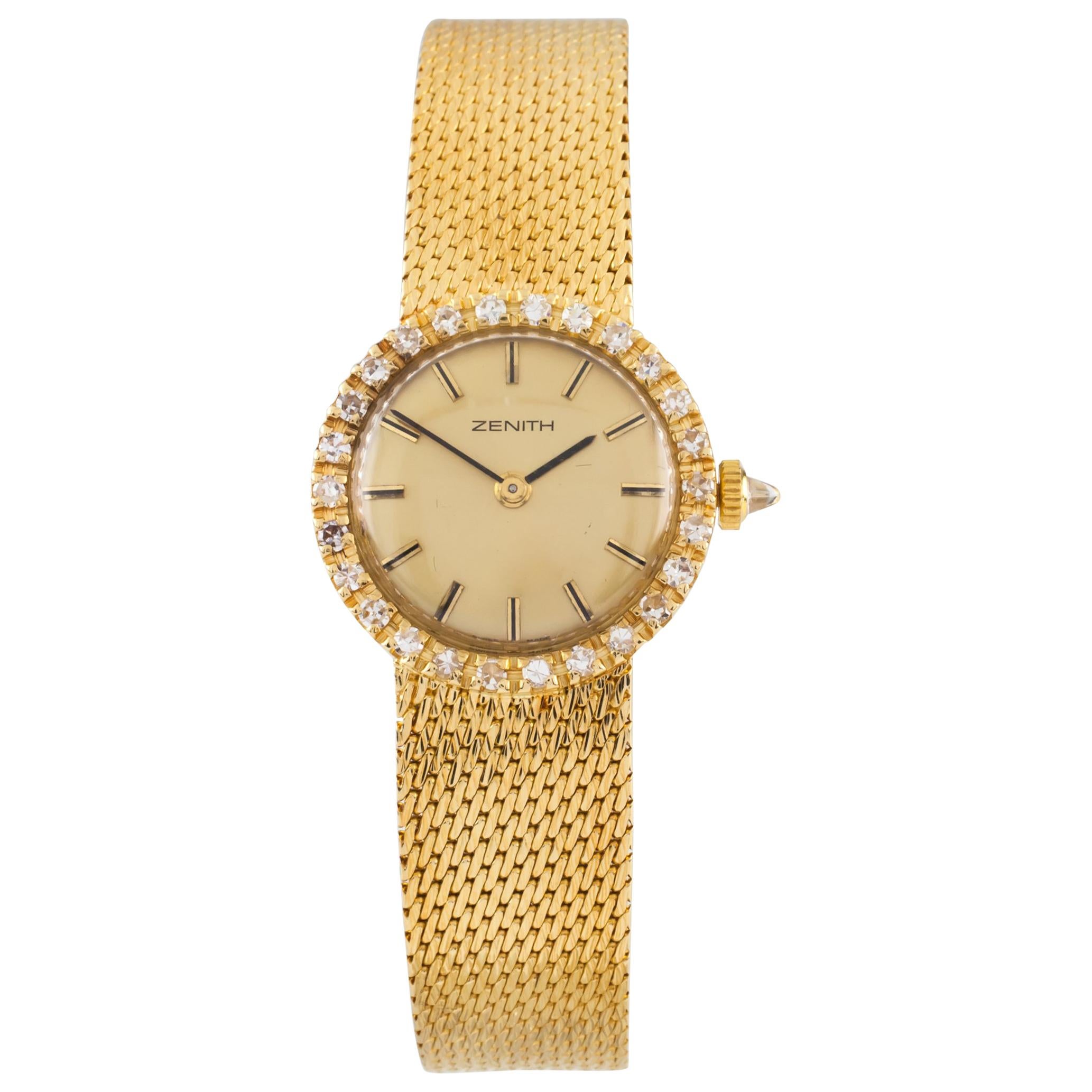 Zenith Diamond Bezel Hand-Winding 18 Karat Yellow Gold Women's ...