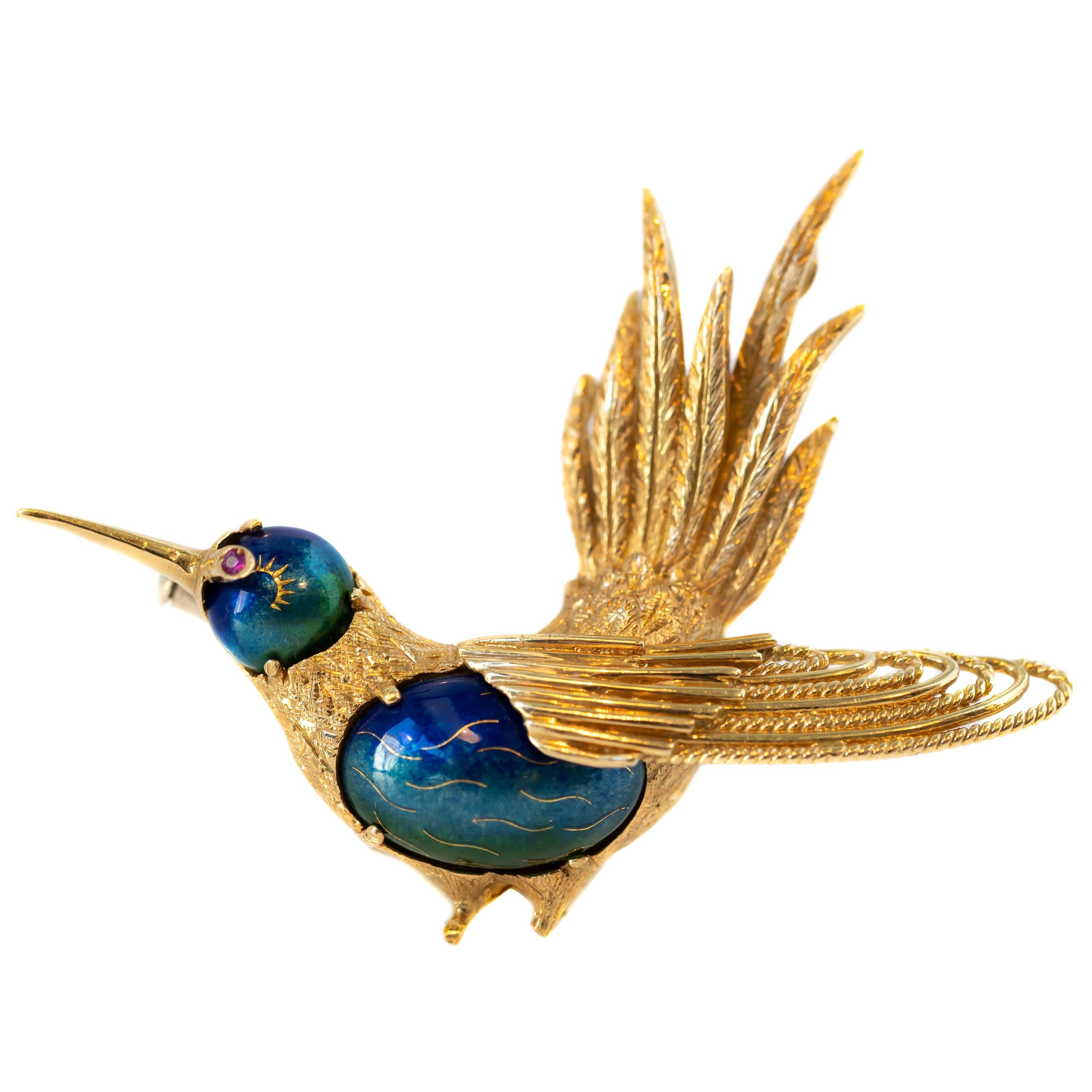 Antique 18 Karat Gold and Enamel Cherub in "Night of Sky" Brooch at ...