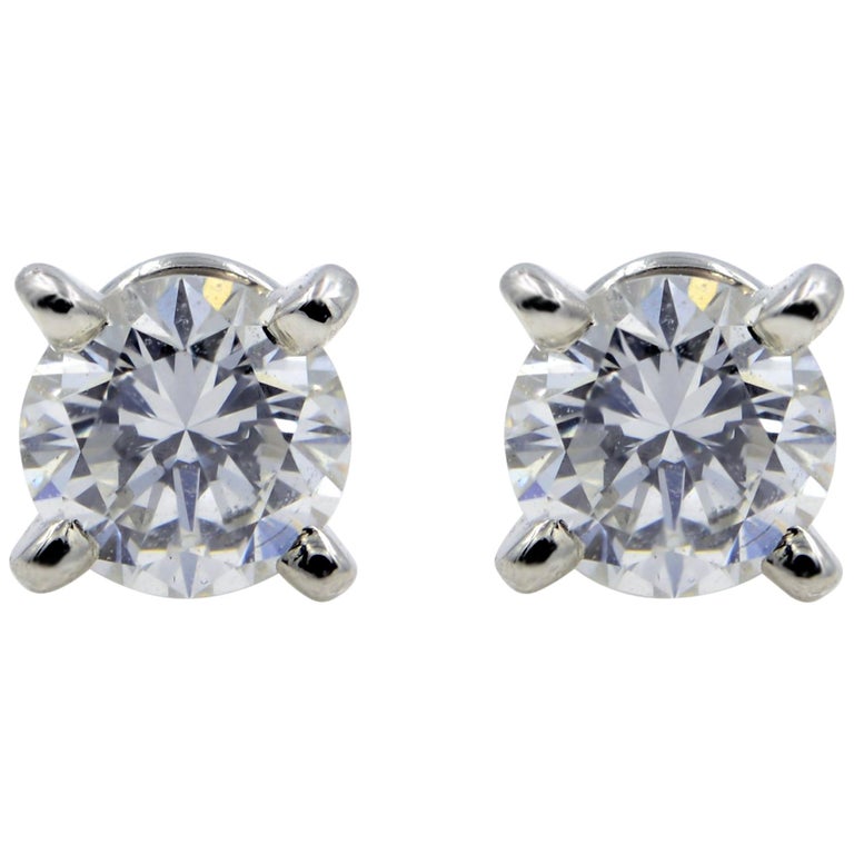 Cartier Diamond Round Cut Stud Earrings GIA 0.49 Carat Platinum at ...