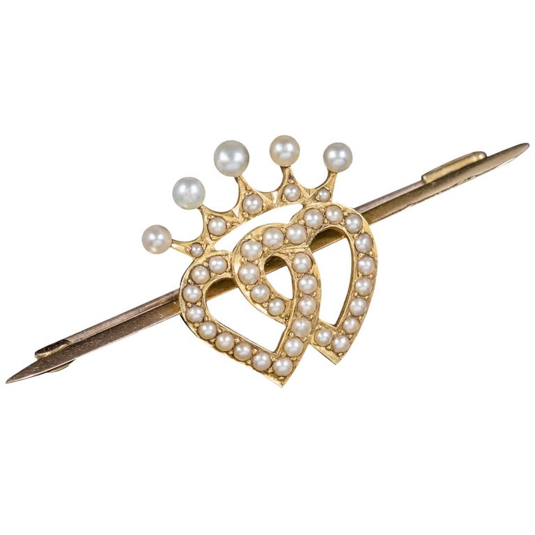 Antique Victorian Scottish Pearl Luckenbooth Heart Brooch 18 Carat Gold ...