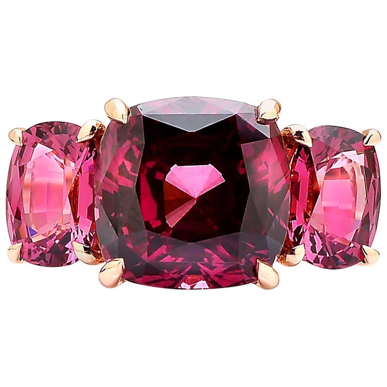 18 Karat Rose Gold Garnet Ring with Champagne Diamonds at 1stDibs