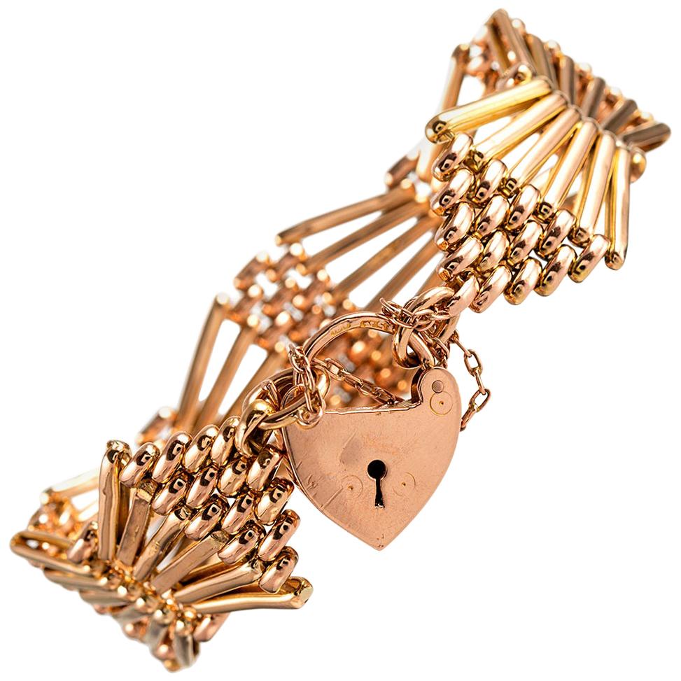 Stylized Victorian Rose Gold Gate Bracelet at 1stDibs