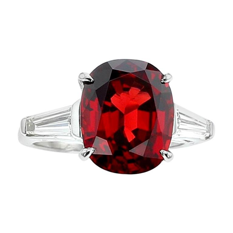 6 Carat Natural No Heat Burma Red Spinel and Diamond Three-Stone ...