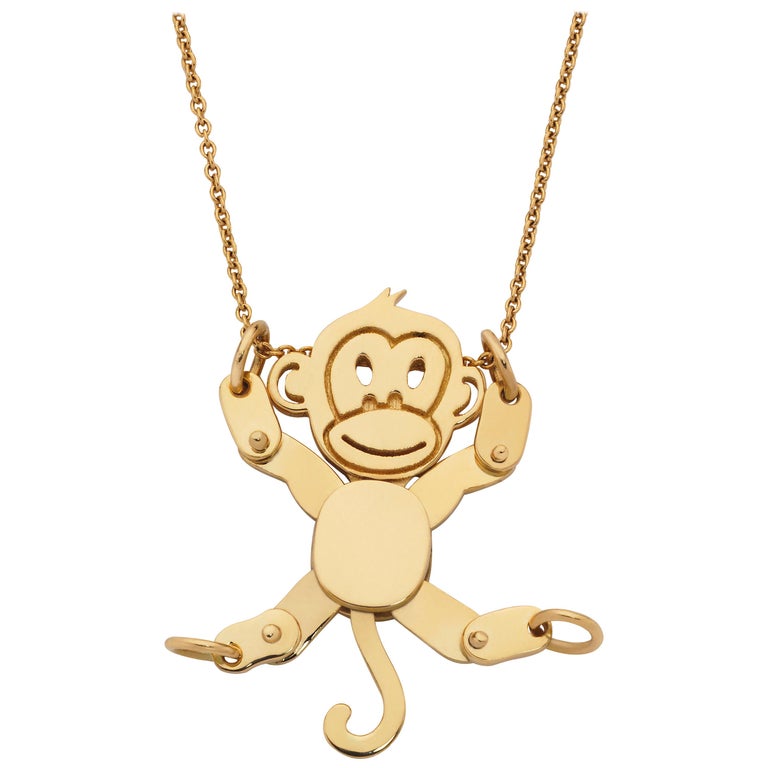 Giulians 18k Yellow Gold Movable Monkey Necklace Pendant For Sale at ...