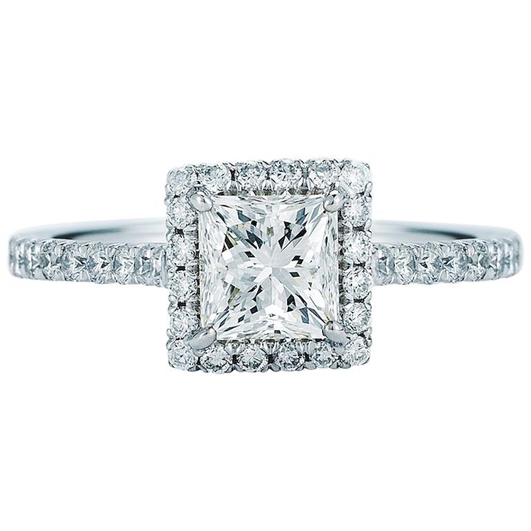 Princess Cut Halo Diamond Engagement Ring in Platinum 1.74 Carat For ...