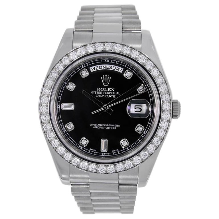 Rolex Day Date Ii 18 Karat White Gold Black Diamond Dial 218349 For