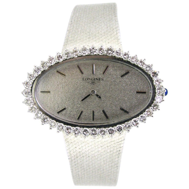 Longines 1960s Lady Diamond White Gold Manual Wind Wristwatch at 1stDibs
