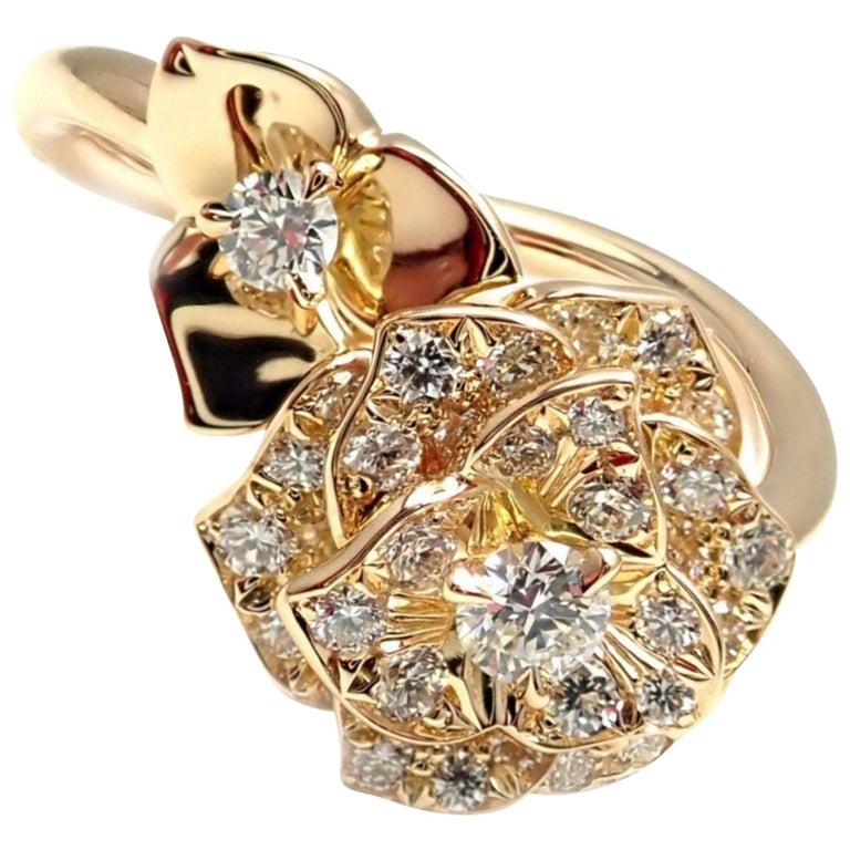 Piaget Diamond Flower Rose Gold Ring at 1stDibs