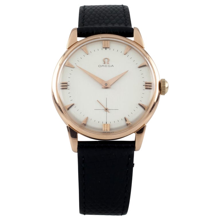 Omega Cal. 267 18k Rose Gold Vintage Hand-Winding Watch w/ Black ...