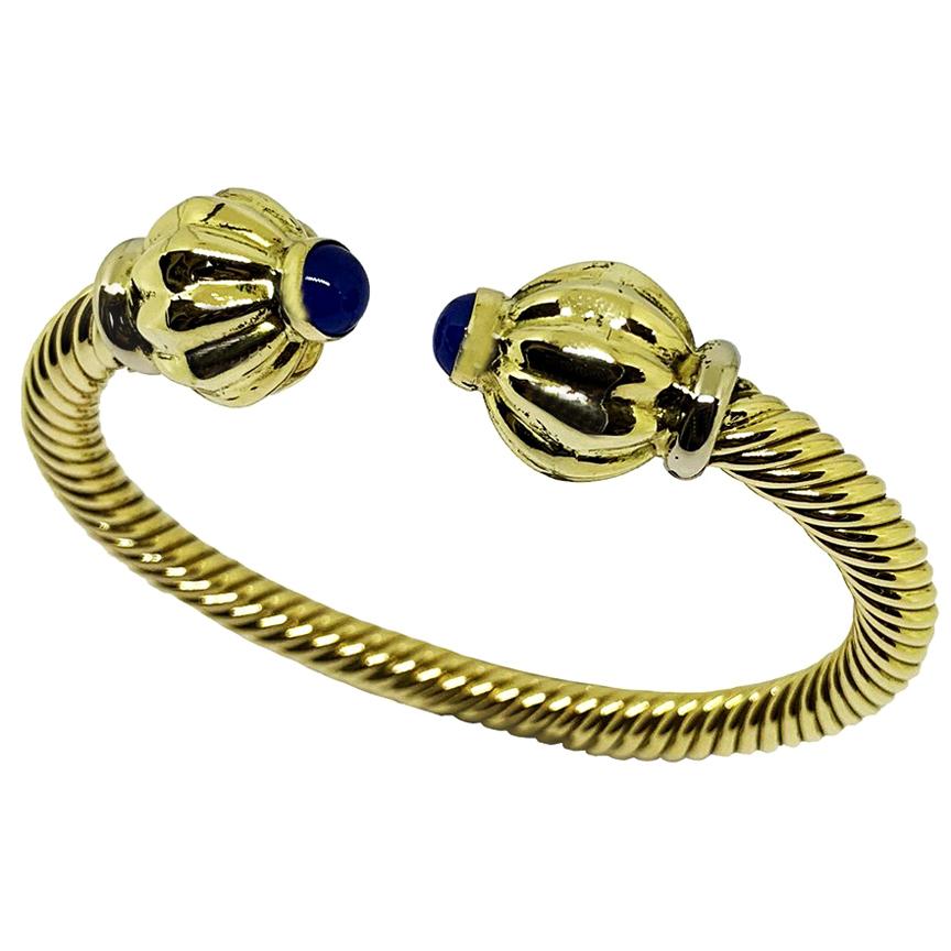 Twisted Tube 18 Karat Gold Bangle and Chalcedony Stones at 1stDibs