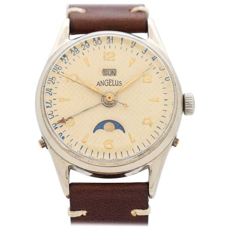 Vintage Angelus Day-Date Stainless Steel Watch, 1950 at 1stDibs ...