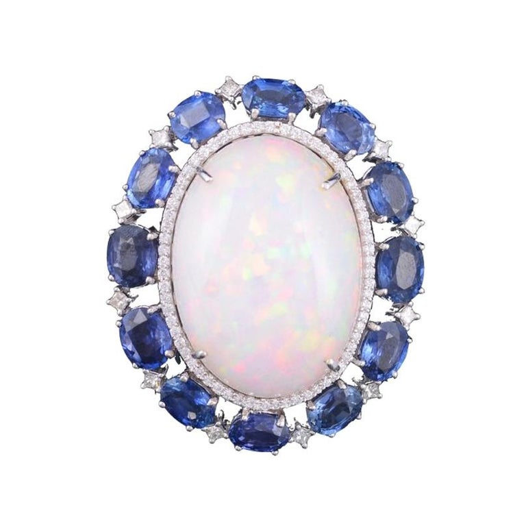 Set in 18K Gold, Ethiopian Opal, Ceylon Blue Sapphire and Diamonds ...