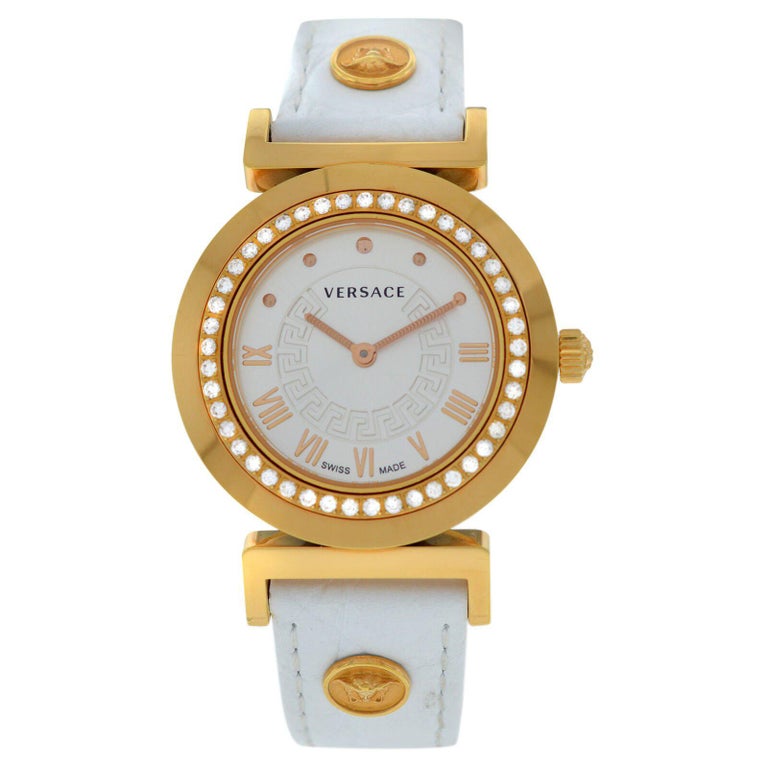 Authentic New Versace Vanity Gold Tone Diamond Quartz Watch For Sale at ...