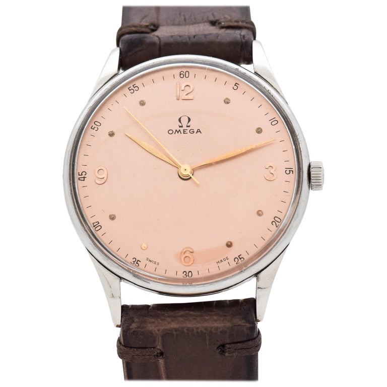 Vintage Omega Stainless Steel Watch with a Salmon Dial, 1947 For Sale ...