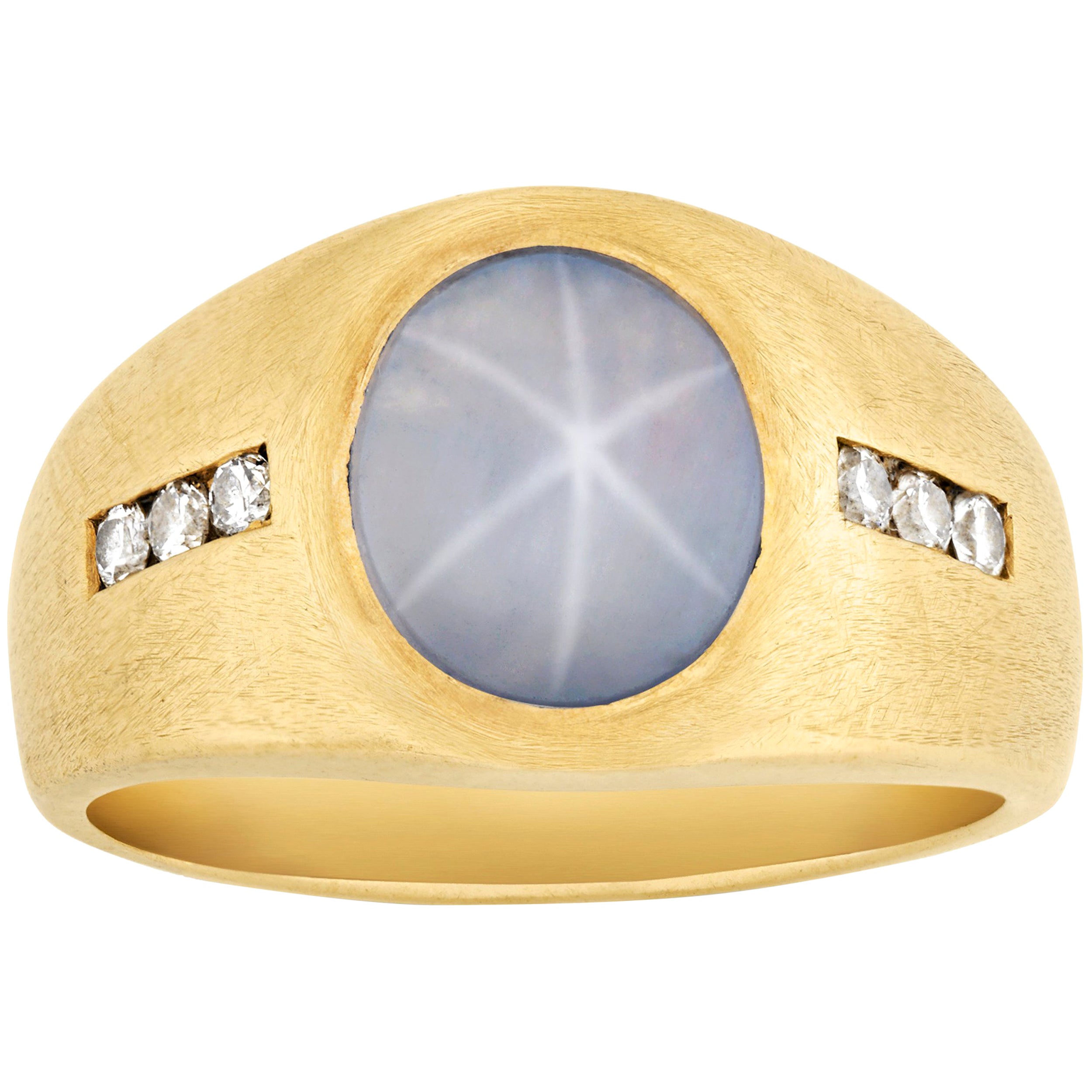 Star Sapphire Diamond Men's White Gold Three-Stone Ring For Sale at 1stDibs