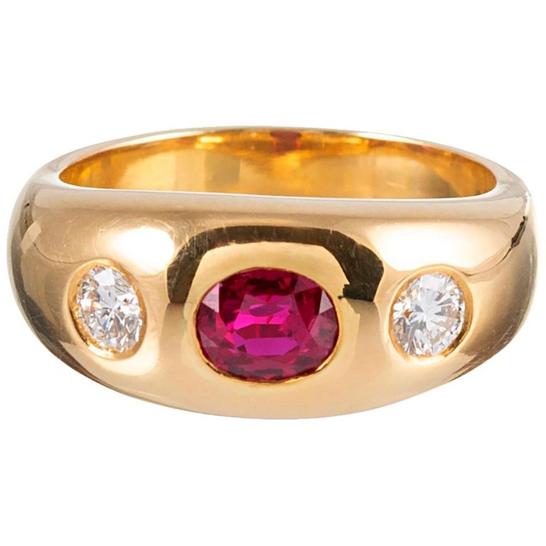 French Ruby and Diamond 18 Carat Gold Gypsy Ring at 1stDibs