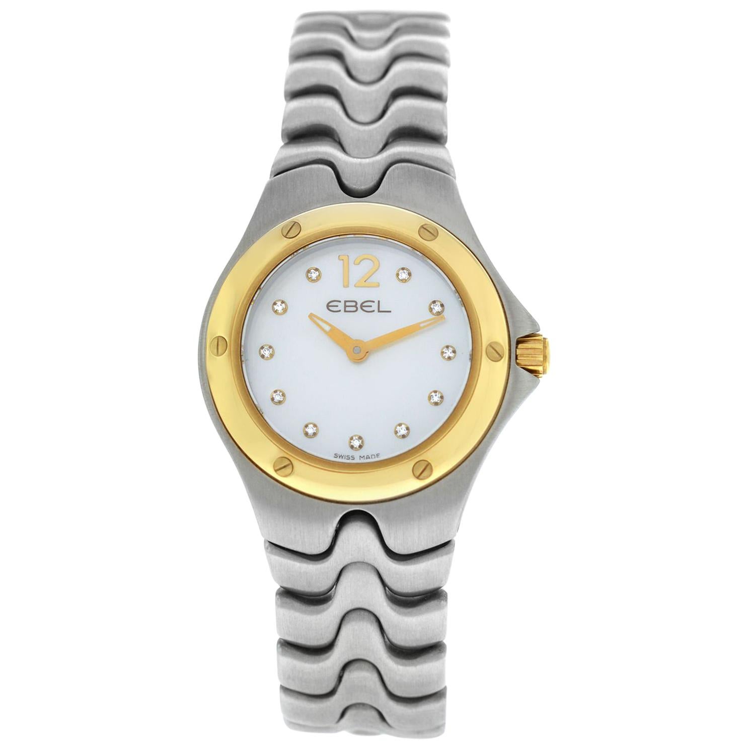 New Authentic Ladies Ebel Sportwave Steel Diamond Mother of Pearl ...