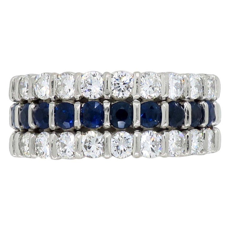 Diamond and Blue Sapphire Eternity Ring in Platinum at 1stDibs