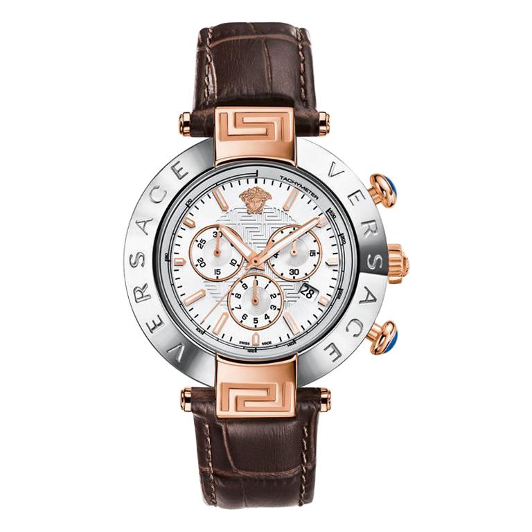 New Versace Reve Steel Gold Tone XL Quartz Chrono Date Watch For Sale ...