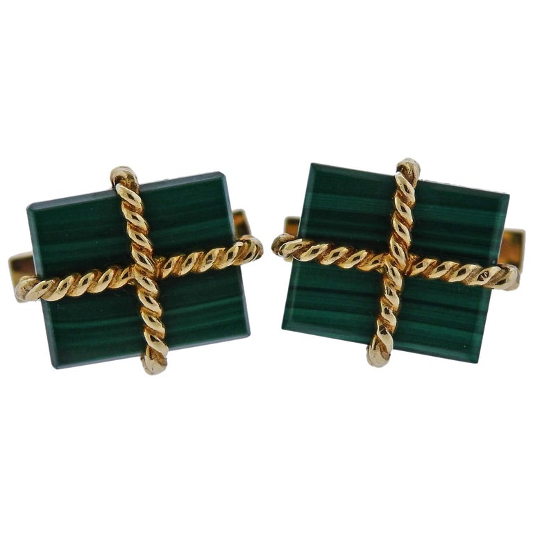 Tiffany and Co. Malachite Gold Cufflinks For Sale at 1stDibs