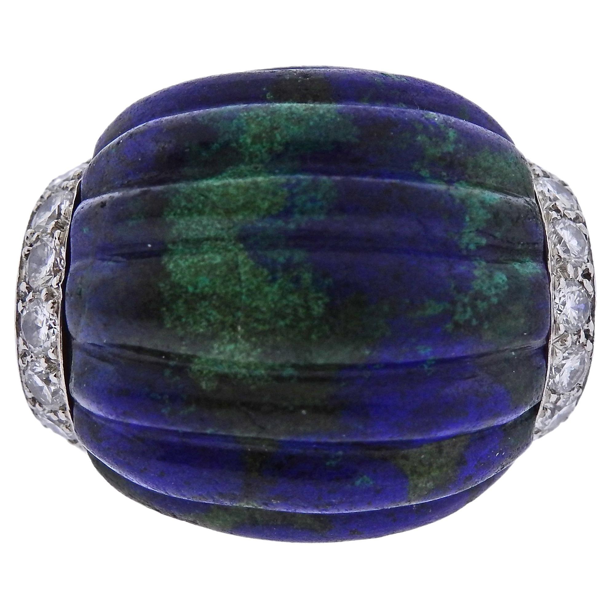 David Webb Azurite Diamond Gold Platinum Ring For Sale at 1stDibs