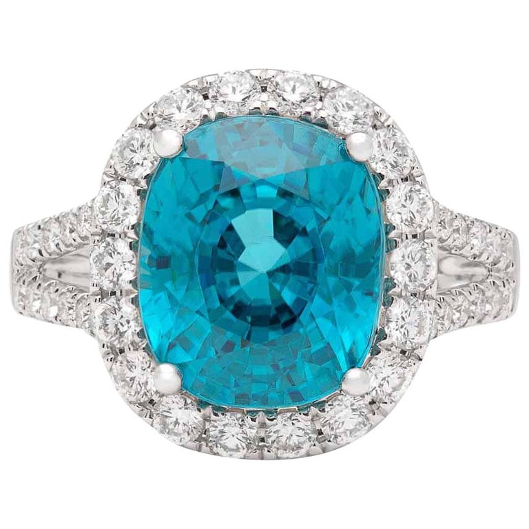 Stunning Blue Zircon and Diamond Ring at 1stDibs