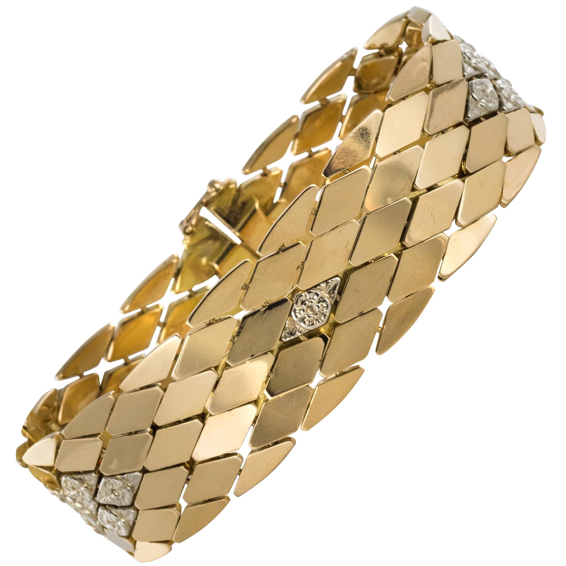 1960s Retro Scales Mesh 18 Karat Yellow Gold Bracelet at 1stDibs | gold ...