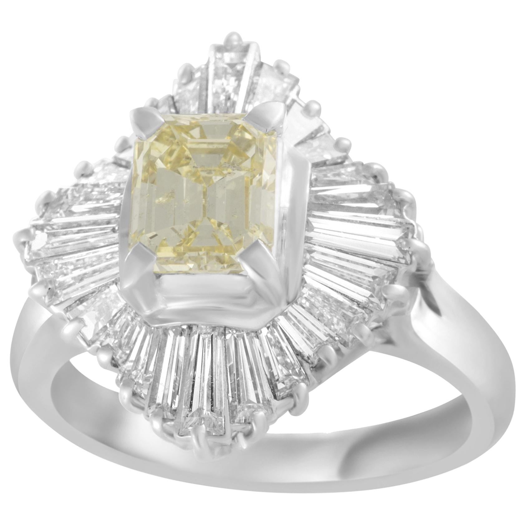 Yellow and White Diamond Star Platinum Ring at 1stDibs