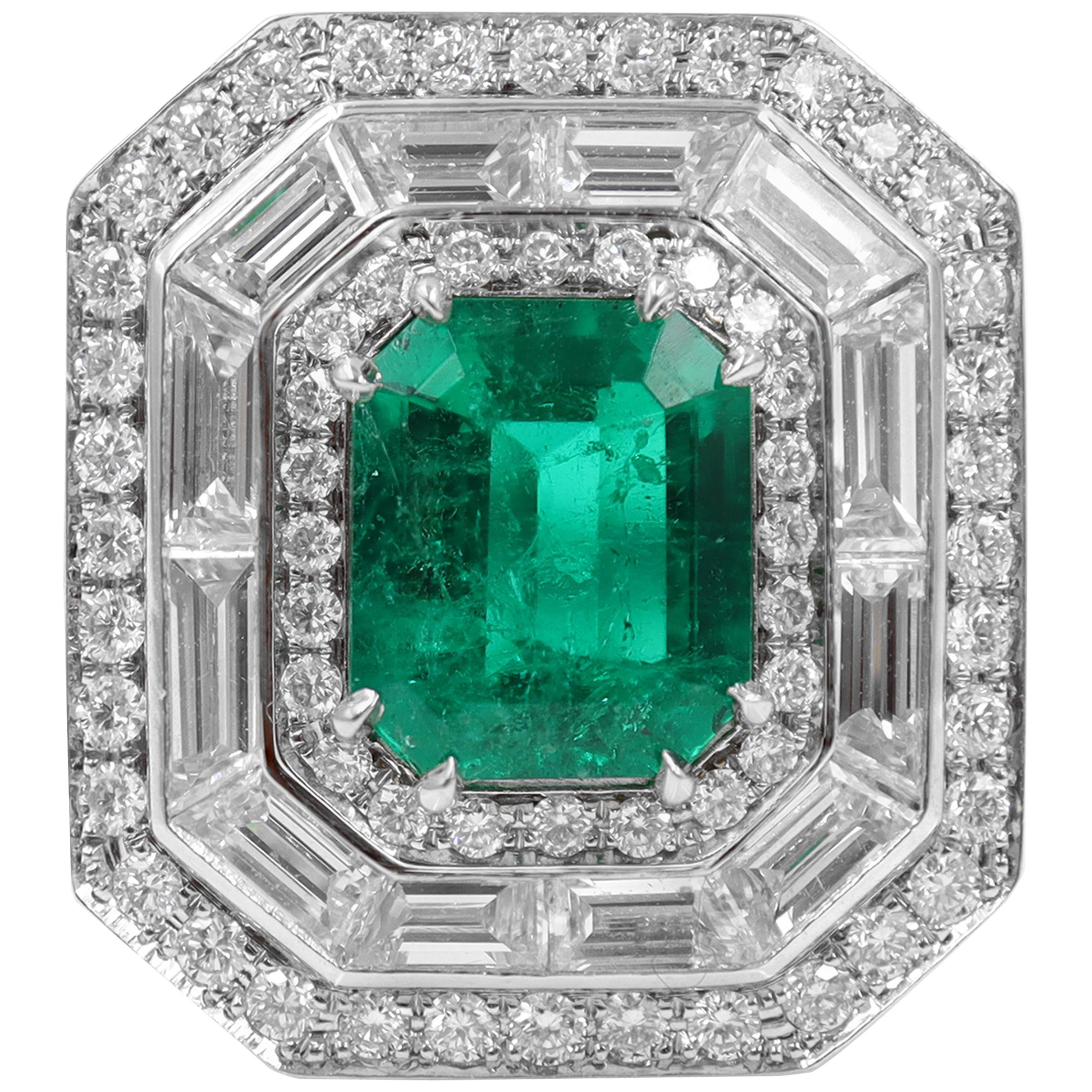 Platinum Colombian Green Emerald Diamond Entourage Cocktail Ring 10 ...
