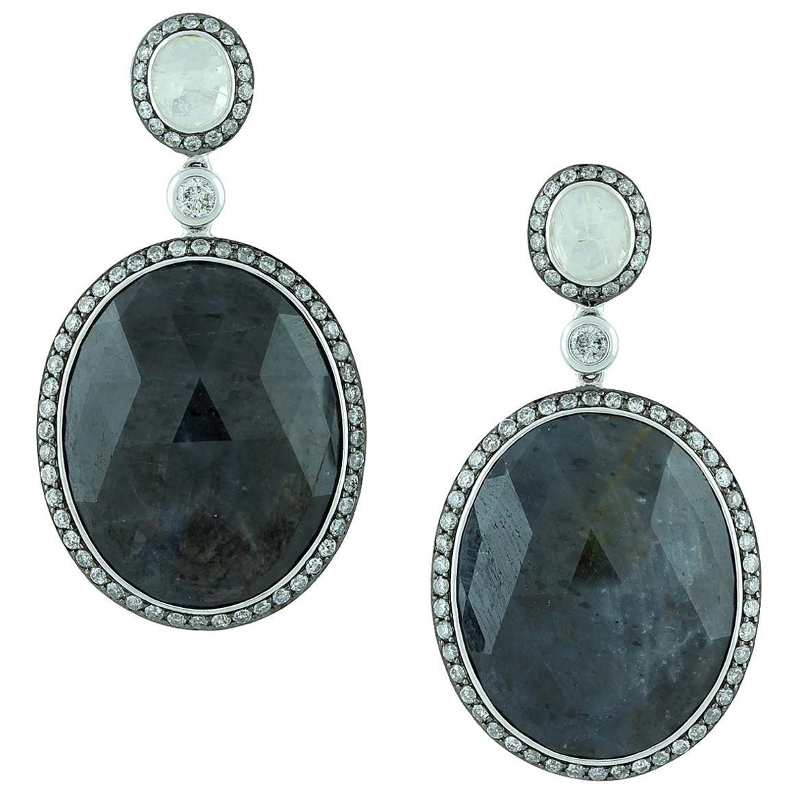 Moonstone Diamond Gold Earrings at 1stDibs