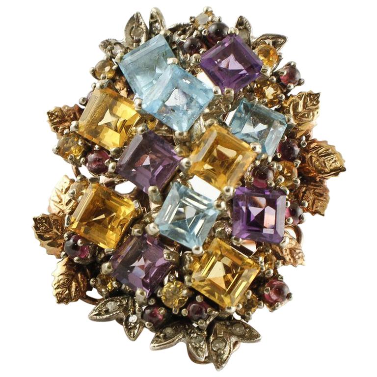 Multi Gemstones Cluster Ring at 1stDibs
