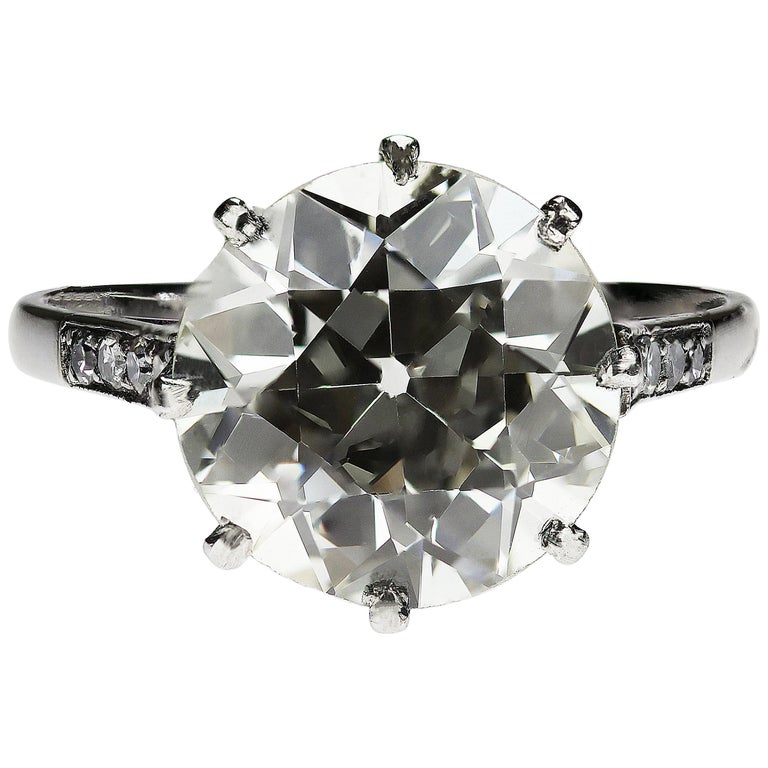 Certified Old European Big/Huge Round Diamond Solitaire 4.9 Carat Ring ...