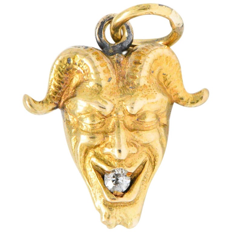 Late Victorian Mine Cut Diamond 14 Karat Gold Devil Charm at 1stDibs